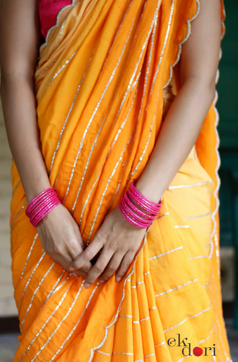 Buy Gota Work Saree Online : 'Sona' Orange Festive Gota Saree With Pin ...